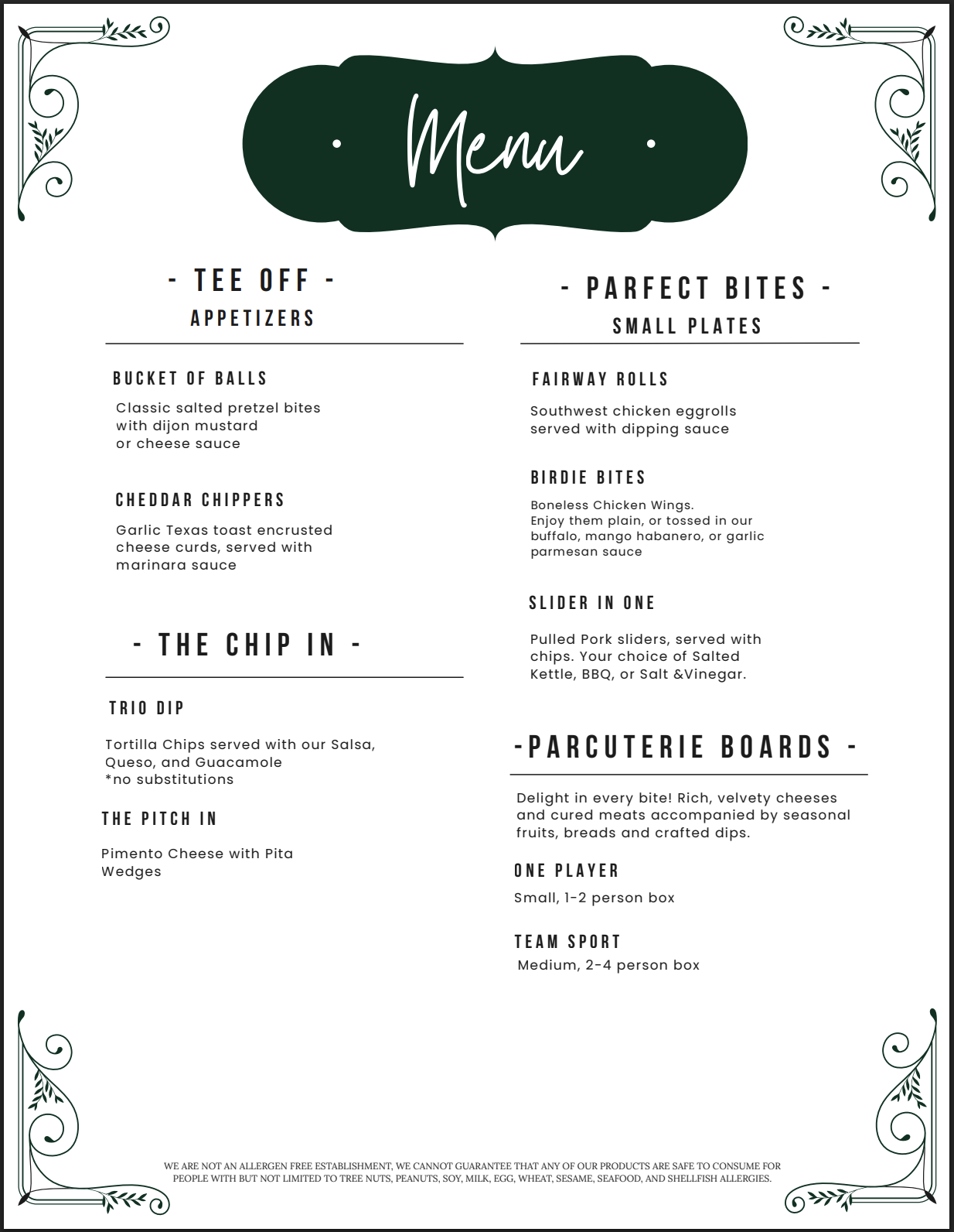 Menu - Fore Seasons Golf Club
