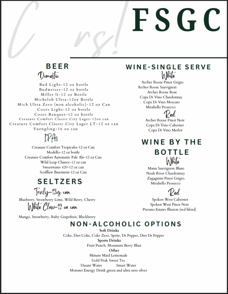Menu - Fore Seasons Golf Club