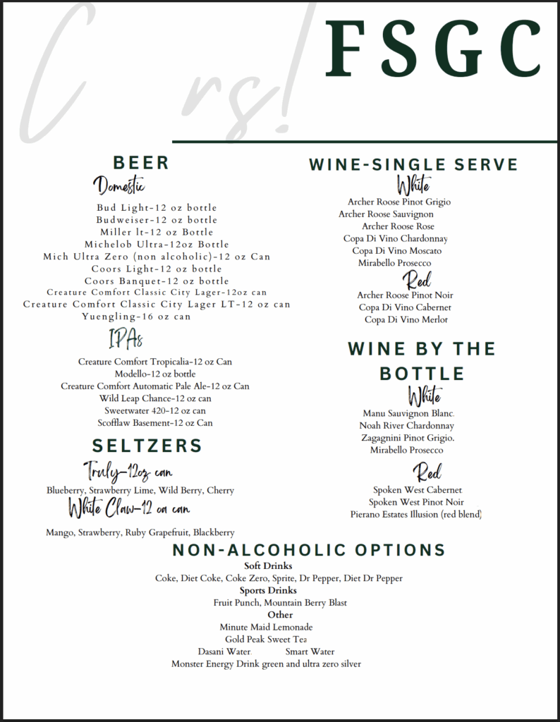 Menu - Fore Seasons Golf Club